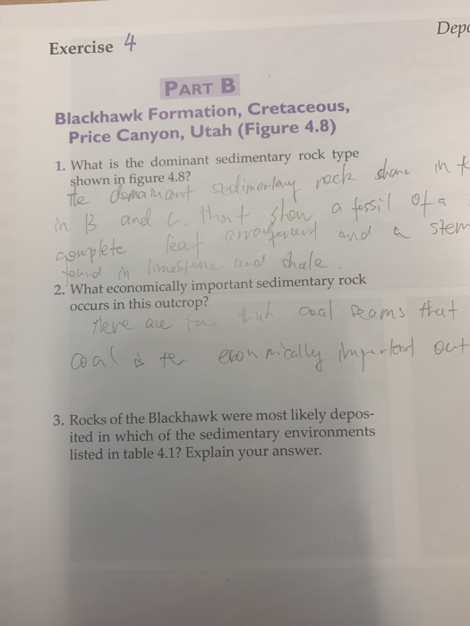 Depo Exercise 4. PART B Blackhawk Formation, | Chegg.com