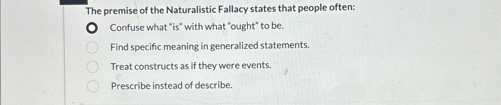 Solved The premise of the Naturalistic Fallacy states that | Chegg.com