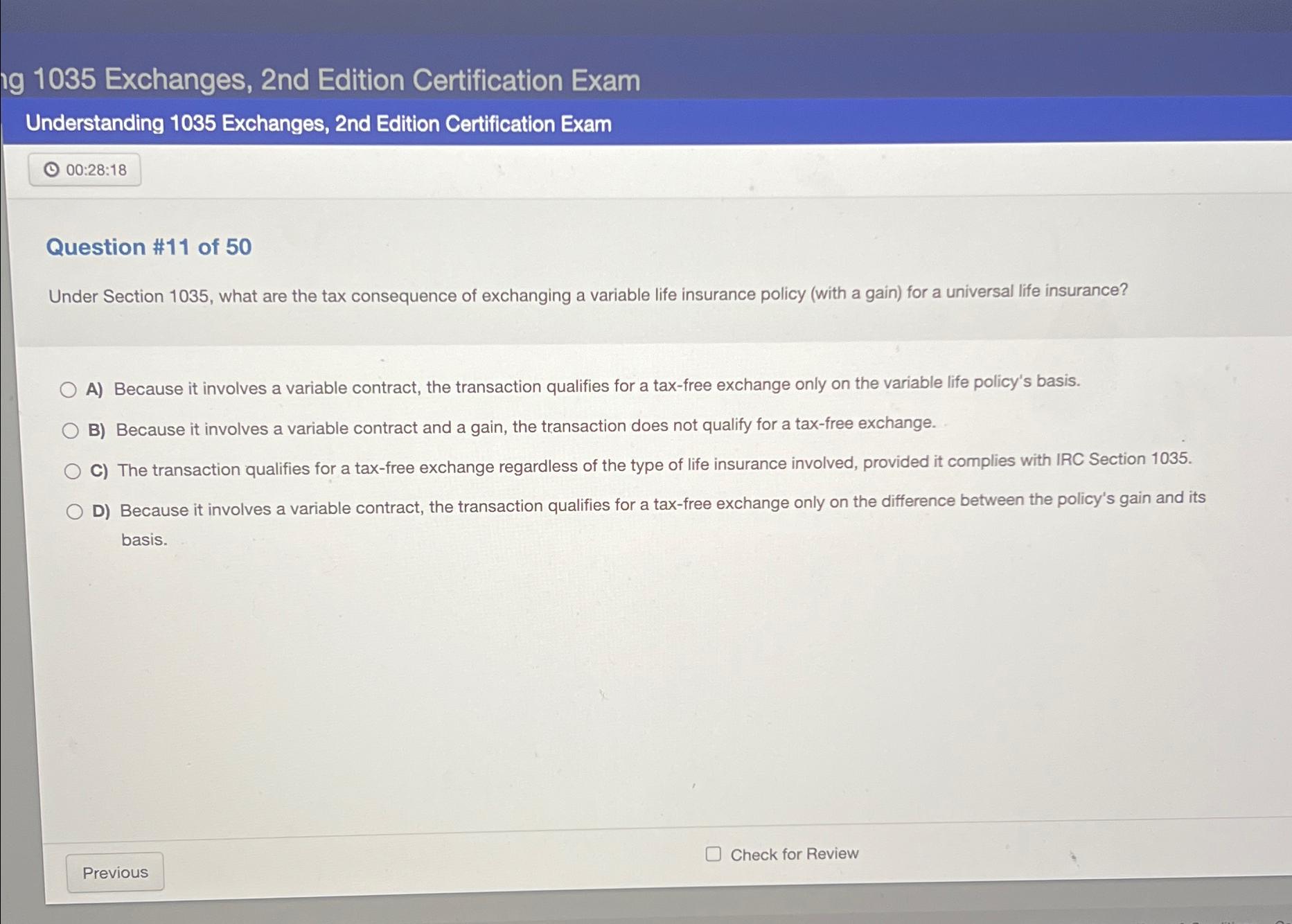 Solved Ig 1035 ﻿Exchanges, 2nd Edition Certification | Chegg.com