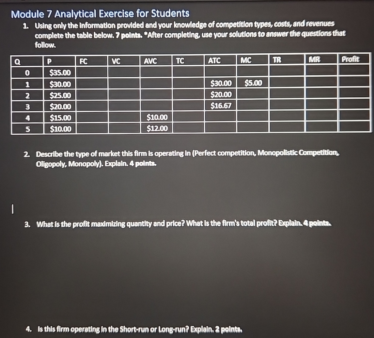 Solved Module 7 ﻿Analytical Exercise for StudentsUsing only | Chegg.com