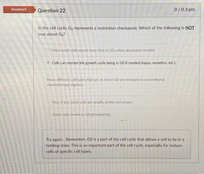 Solved In the cell cycle, G0 represents a restriction | Chegg.com