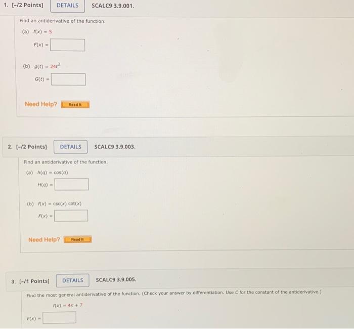 Solved 1. (-/2 Points) DETAILS SCALC9 3.9.001 Find an | Chegg.com