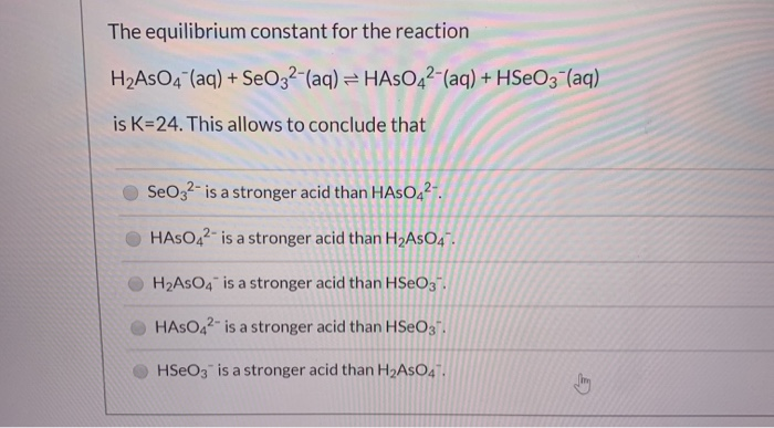 Solved The equilibrium constant for the reaction HASO4 (aq) | Chegg.com