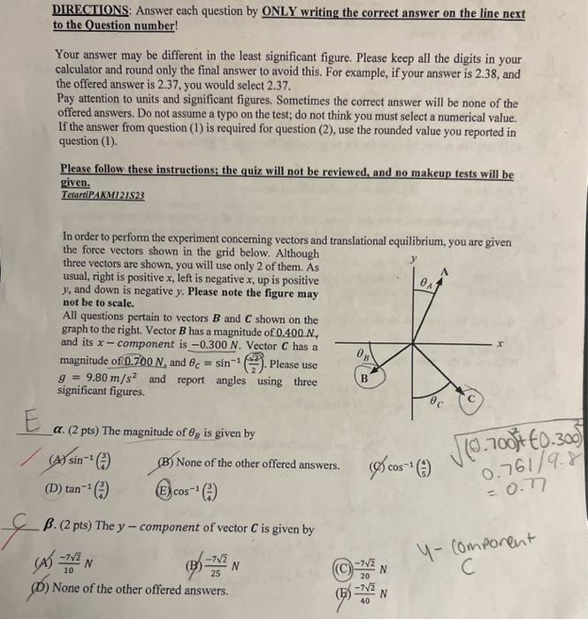 DIRECTIONS: Answer each question by ONLY writing the | Chegg.com