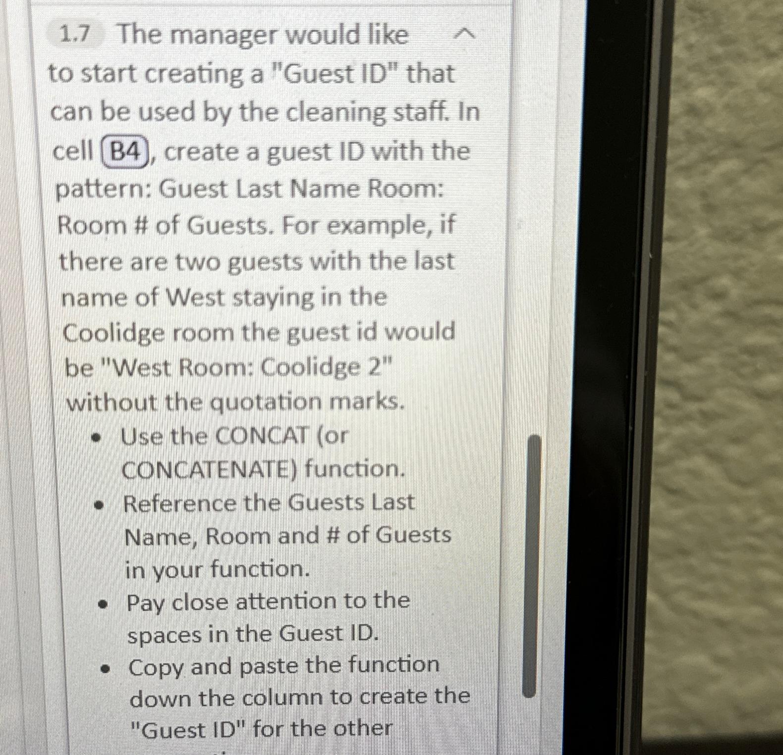 Solved 1.7 ﻿The manager would like to start creating a | Chegg.com