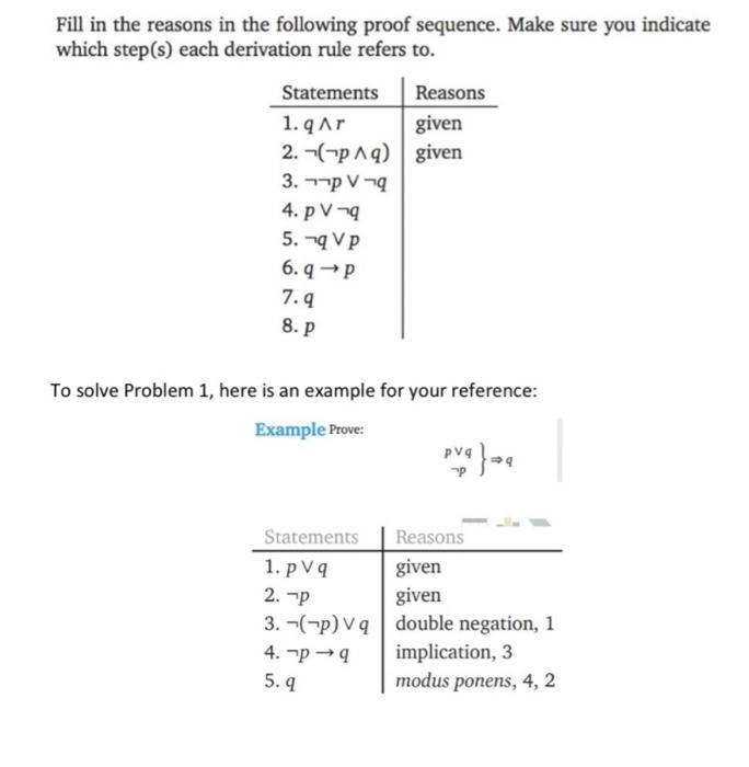 Solved Fill in the reasons in the following proof sequence. | Chegg.com