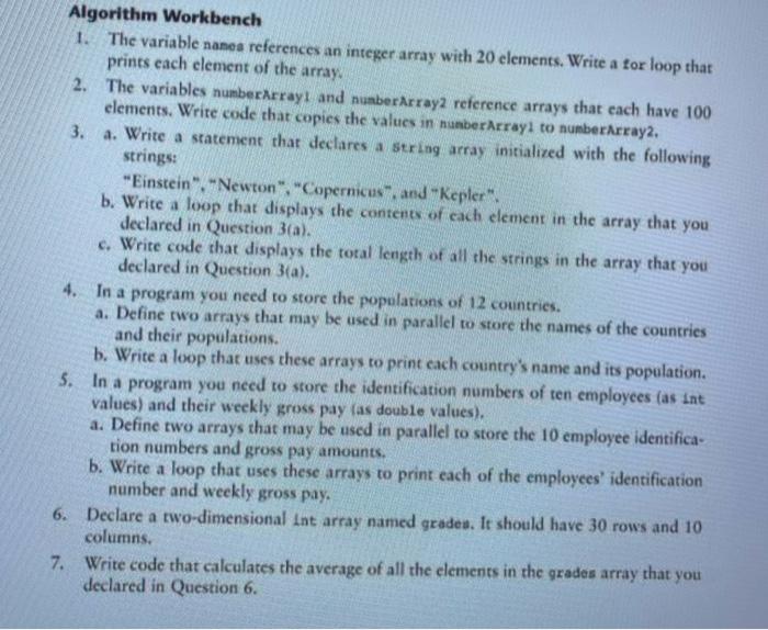 Solved Algorithm Workbench 1 The Variable Nanes References