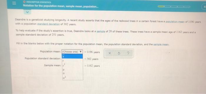 Solved DI STATISTICS Notation for the population mean, | Chegg.com
