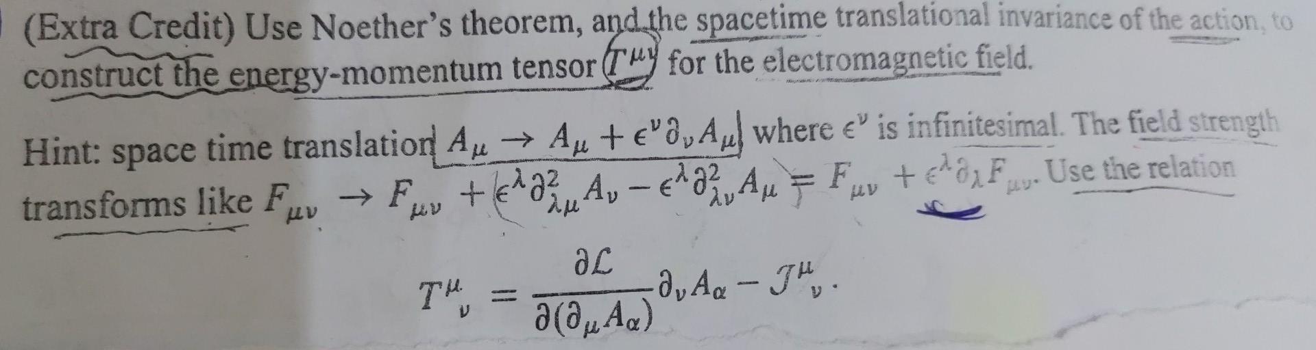 Solved (Extra Credit) Use Noether's theorem, and the | Chegg.com