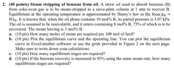 Solved 2. (40 points) Steam stripping of benzene from oil. A | Chegg.com