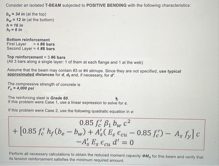 Solved Consider an isolated T-BEAM subjected to POSITIVE | Chegg.com