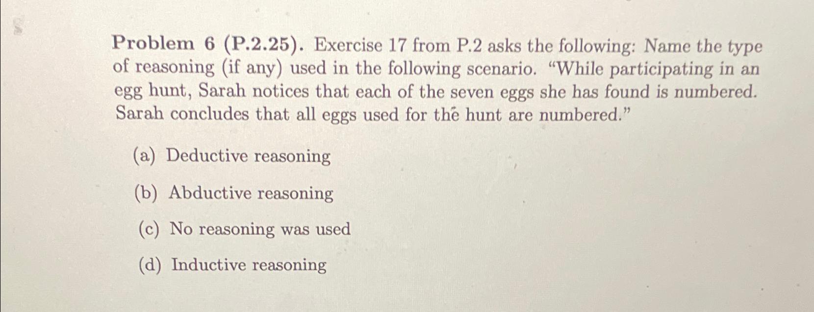 Solved Problem 6 (P.2.25). ﻿Exercise 17 ﻿from P. 2 ﻿asks the | Chegg.com