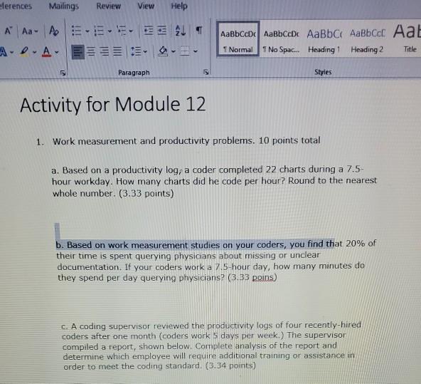 Solved ferences Mailings Review View Help A Aa- A ...AL | Chegg.com