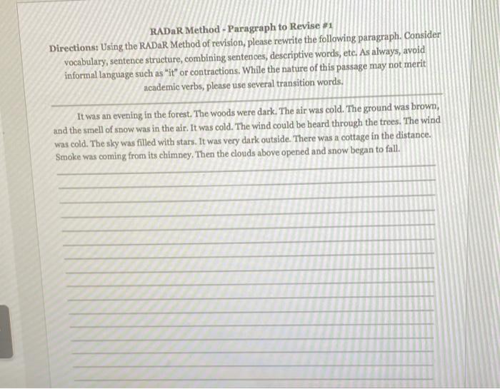 Solved RADar Method - Paragraph to Revise #1 Directions: | Chegg.com