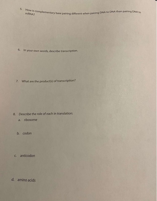 Solved How is complementary base pairing different when pom | Chegg.com