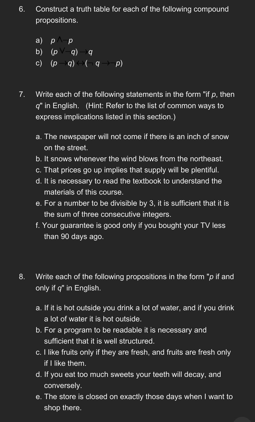 Solved Construct a truth table for each of the following | Chegg.com
