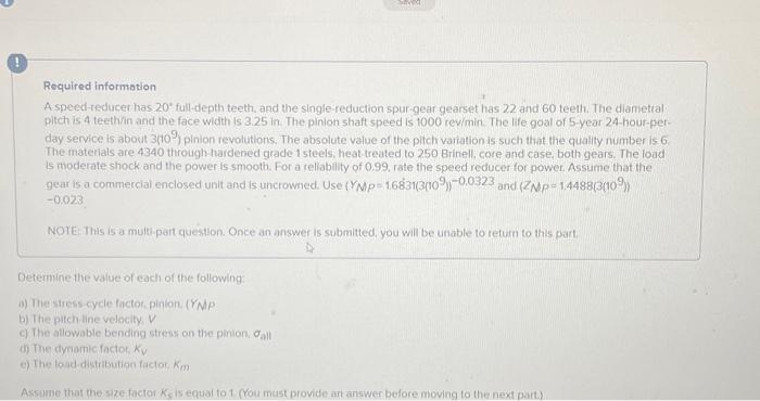 Solved Required informotion A speed-reducer has 20∘ | Chegg.com