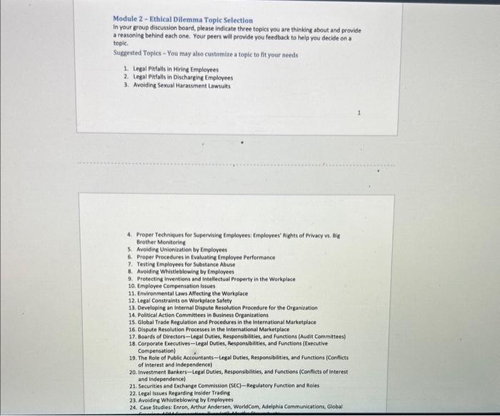 Solved Module 2 - Ethical Dilemma Topic Selection In your | Chegg.com