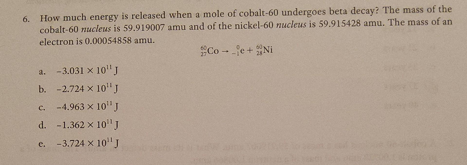 Solved 6. How much energy is released when a mole of | Chegg.com