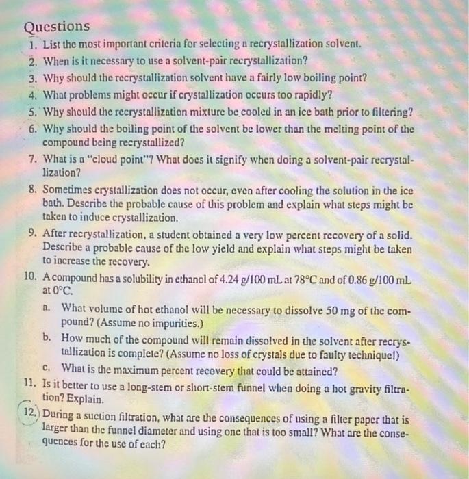 Solved Questions 1. List the most important criteria for | Chegg.com