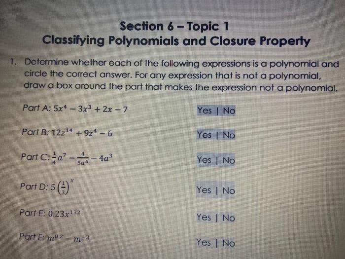 Solved Section 6 - Topic 1 Classifying Polynomials and | Chegg.com