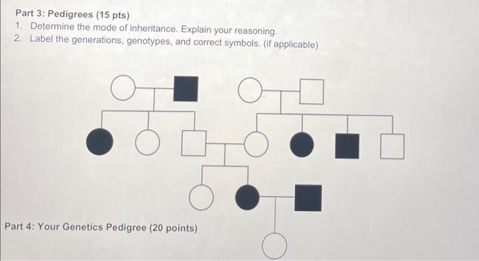 Solved Part 3: Pedigrees (15 pts) 1. Determine the mode of | Chegg.com Solved Part 3: Pedigrees (15 pts) 1. Determine the mode of | Chegg.com