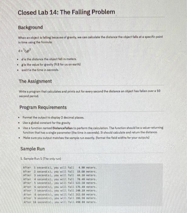 Solved When an object is falling because of gravity, we can | Chegg.com