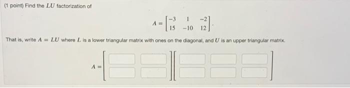 Solved (1 point) Find the LDU factorization of 20 88 -115 | Chegg.com