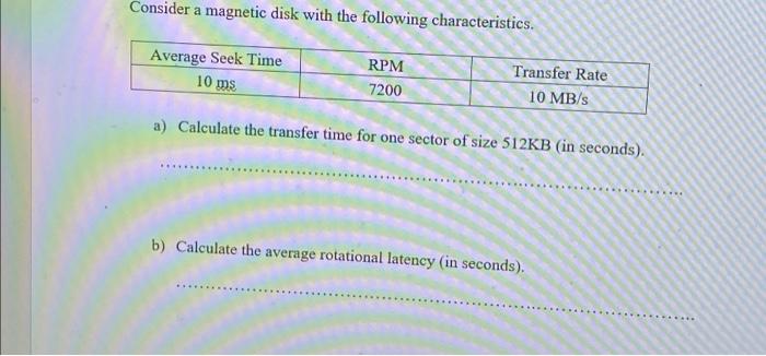 Solved Consider a magnetic disk with the following | Chegg.com