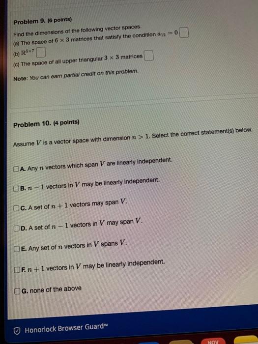 Solved Problem 9. (6 points) Find the dimensions of the | Chegg.com