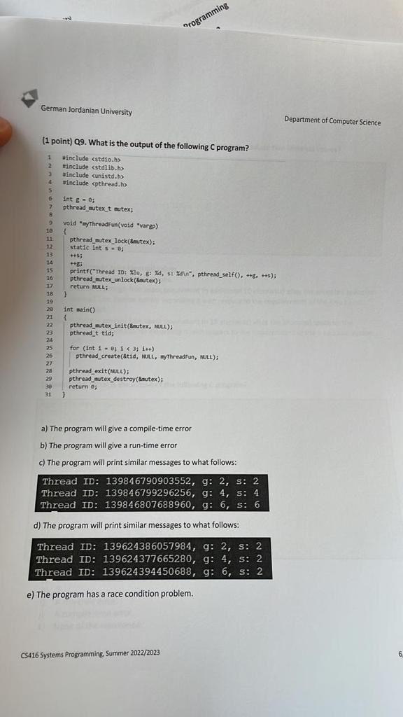 Solved German Jordanian UniversityDepartment of Computer | Chegg.com