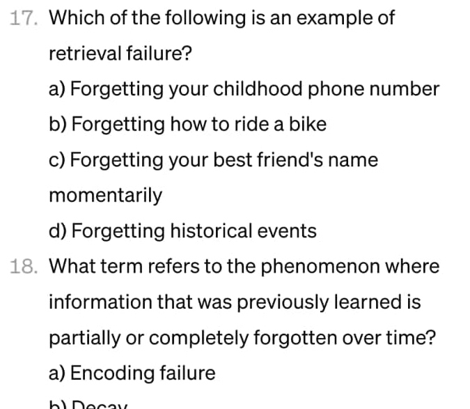 Solved Which of the following is an example of retrieval | Chegg.com