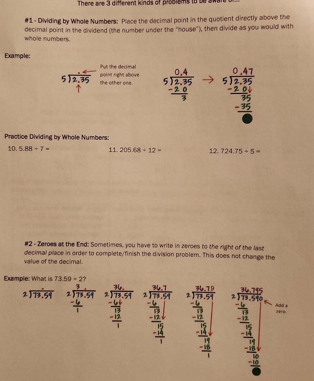 Solved \#1 - Dividing by Whole Numbers: Place the decimal | Chegg.com