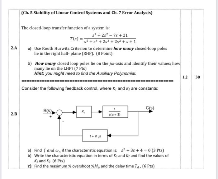 Solved (Ch. 5 Stability of Linear Control Systems and Ch. 7 | Chegg.com