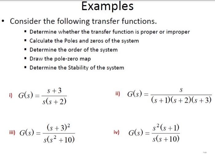 Solved Examples • Consider the following transfer functions. | Chegg.com