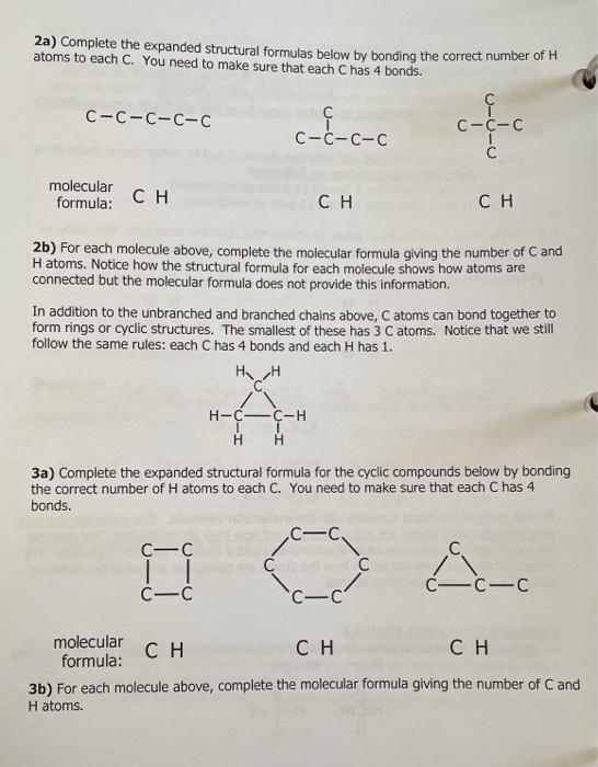 Solved 2a) Complete the expanded structural formulas below | Chegg.com