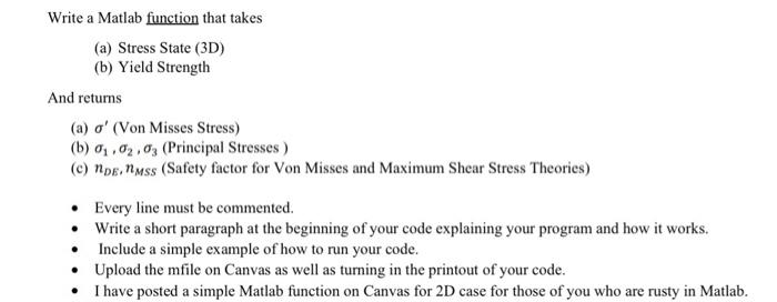 Solved Write a Matlab function that takes (a) Stress State | Chegg.com
