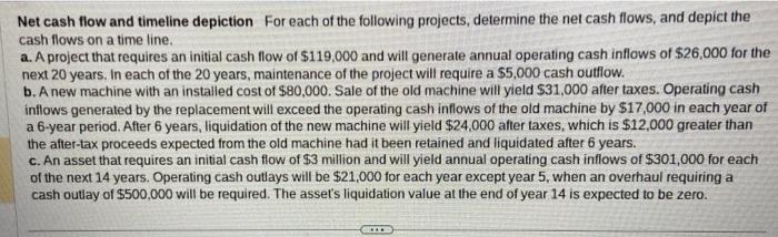 Net cath flow and timeline depiction For each of the | Chegg.com
