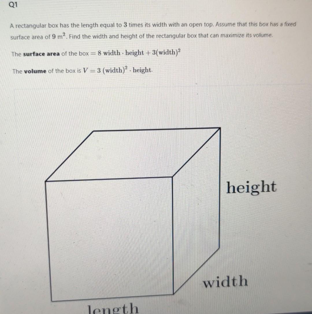 Solved Q1 A rectangular box has the length equal to 3 times | Chegg.com