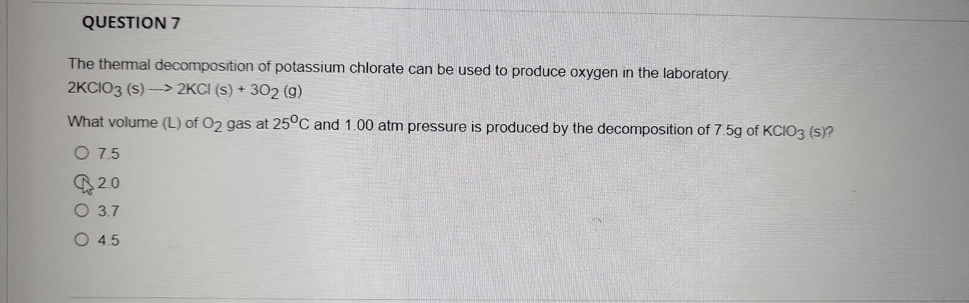 Solved The thermal decomposition of potassium chlorate can | Chegg.com
