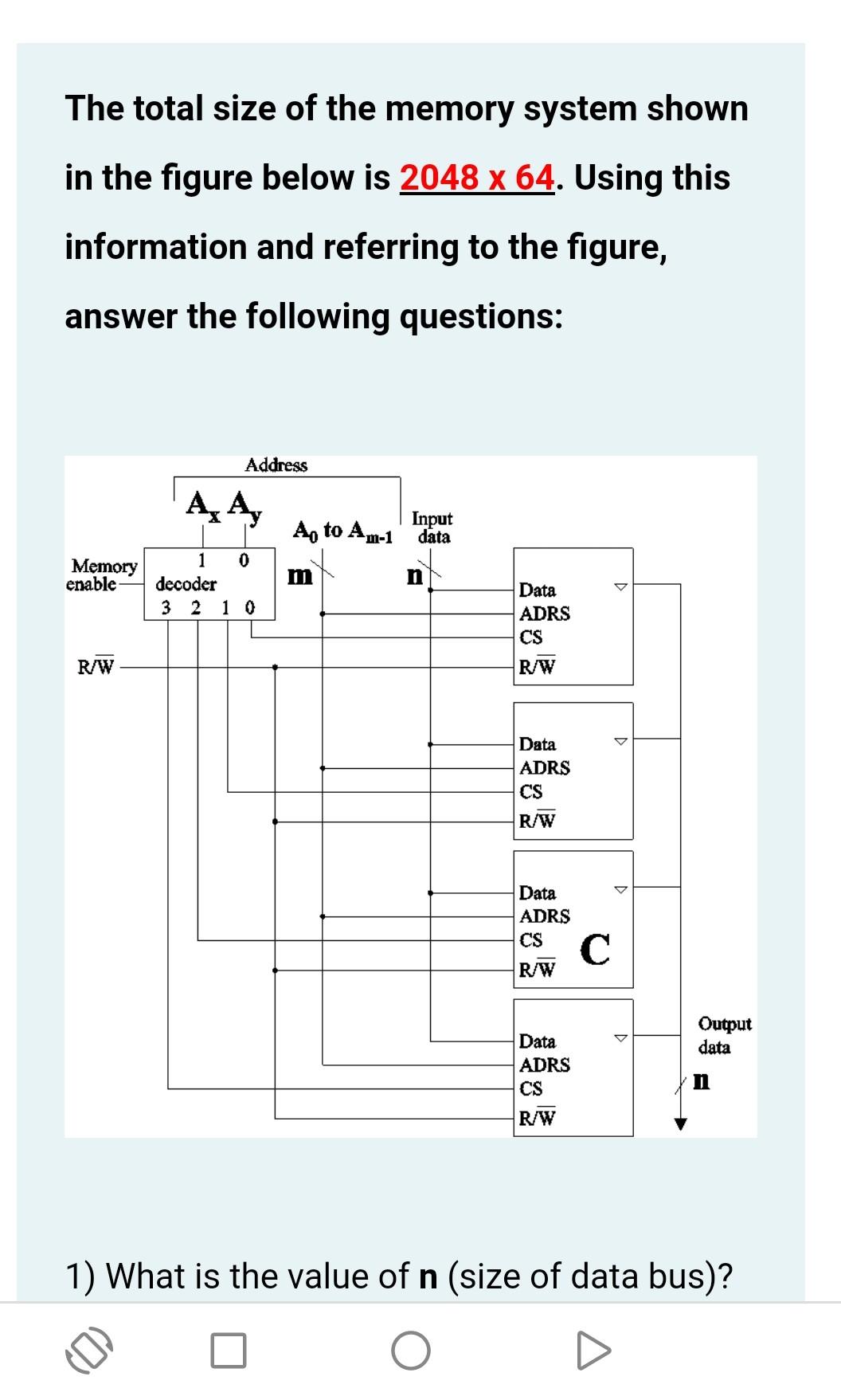 Solved The total size of the memory system shown in the | Chegg.com