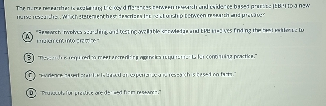 The nurse researcher is explaining the key | Chegg.com