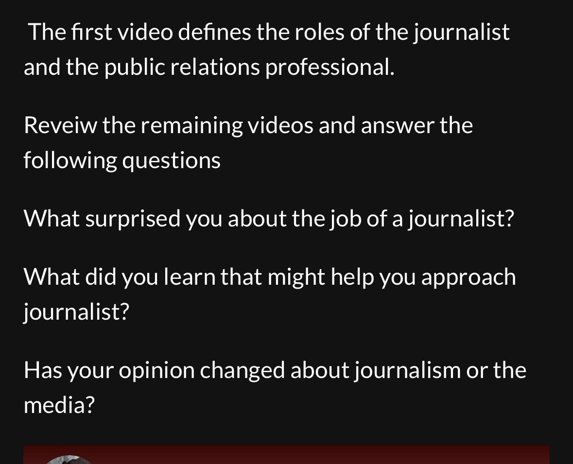 Solved The first video defines the roles of the journalist | Chegg.com