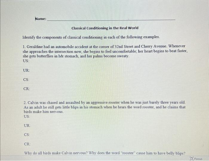 Solved Identify the components of classical conditioning in | Chegg.com