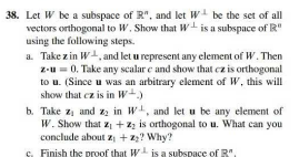 Solved Let W ﻿be a subspace of Rn, ﻿and let be the set of | Chegg.com