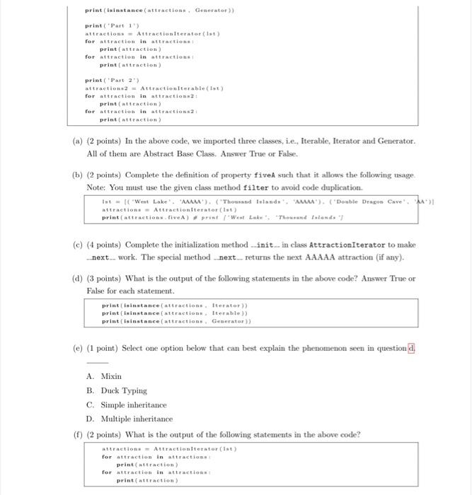 4. (10 points) Special methods and syntax sugar. | Chegg.com