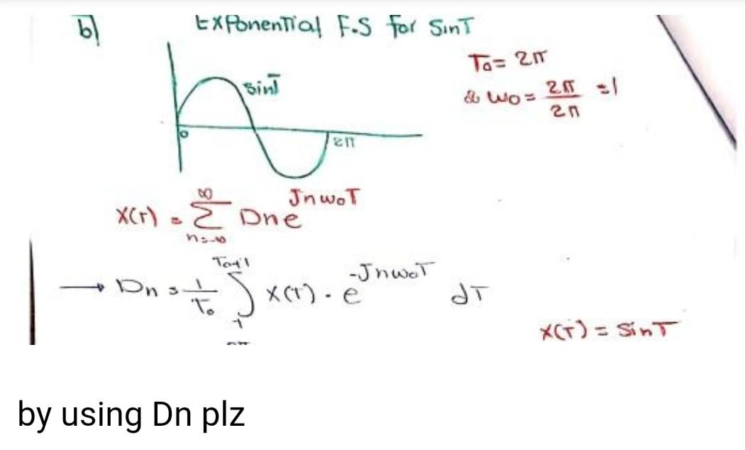 Solved b) EXPonential F.S for Sint To= 21 sin 21 h & WO- 21 | Chegg.com