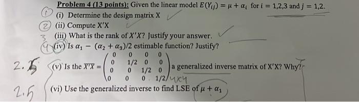 Solved Problem 4 (13 points): Given the linear model | Chegg.com