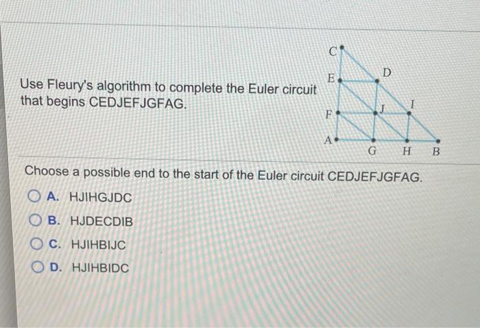 Solved D 00 Use Fleury's algorithm to complete the Euler | Chegg.com