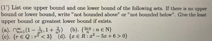 Solved (1') List one upper bound and one lower bound of the | Chegg.com